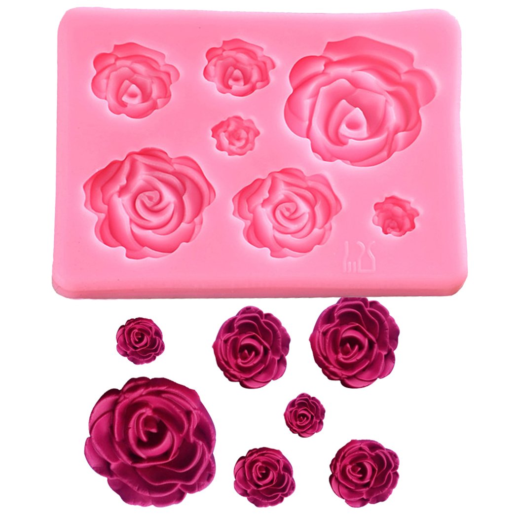SaSa Design Rose Silicone Mold,Small Soap Clay Fimo Chocolate Sugarcraft Baking Tool DIY Cake Silicone Mold for Baby Shower Party Birthday Party Cake Decoration (Small Rose Mold)