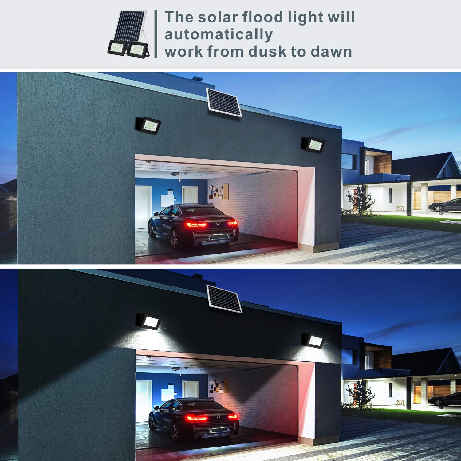 LINEWAY Solar Flood Lights Outdoor Dusk to Dawn, Remote LED Solar Security Lights 20W 1600lm 3 Modes Waterproof Ip65 Motion Sensor Solar Powered Light Auto On Light for Garden,Yard,Barn,Lawn, Pole