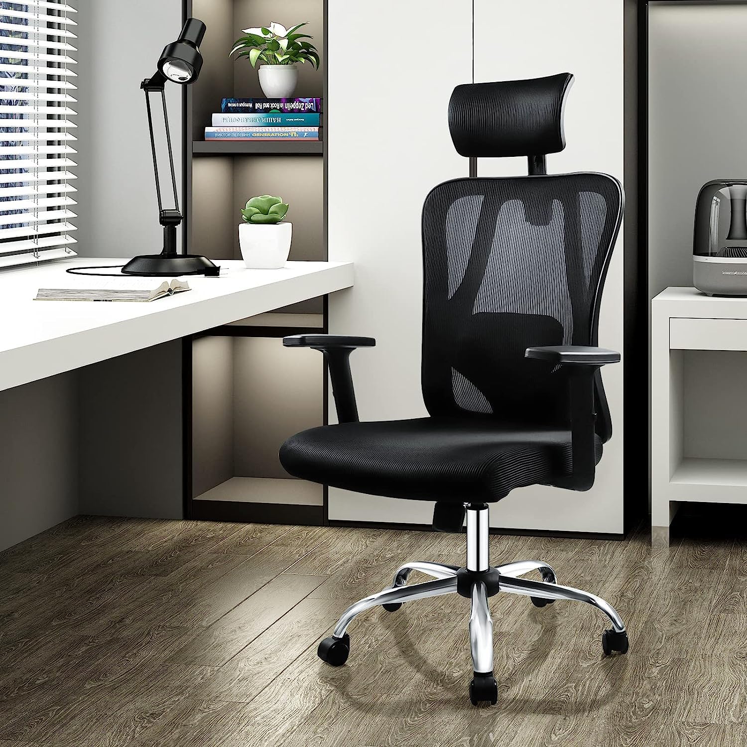 LYJFBD Ergonomic Office Chair Desk Chair with Adjustable Headrest and Armrest Computer Mesh Office Chair with Lumbar Support executive Swivel Chair for Home Office Study Game