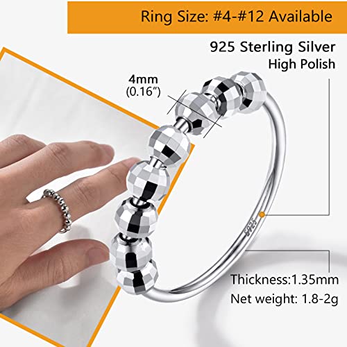 PROSILVER Sterling Silver Spinning Spinner Figet Ring Size 8 Fidget Rings For Anxiety Women Men Jewelry