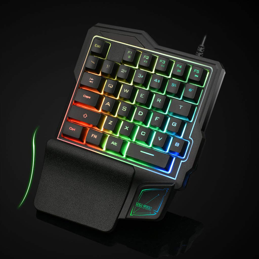 unband K103 Gaming Keyboard One-Handed Mechanical Feeling Keyboard for Laptop Computer Portable Gamer Keyboard Compatible for PUBG Phone