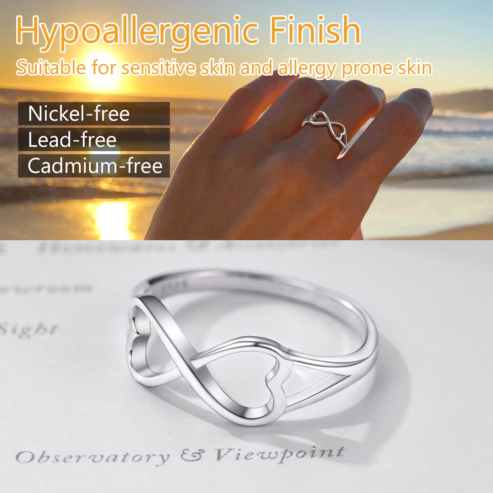 PROSILVER Wedding Band Infinity Heart Knot Ring Sterling Silver Dainty Sister Womans Rings Size 9