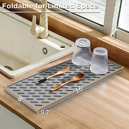 SOSMAR Silicone Drying Mat, 24β x 16β, Dish Drying Mat, Trifold Large Dish Drainer Mat for Kitchen Counter, Heat Resistant Hot Pot Holder, Non-Slip Silicone Sink Mat, BPA Free, Dish Washer Safe, Gray