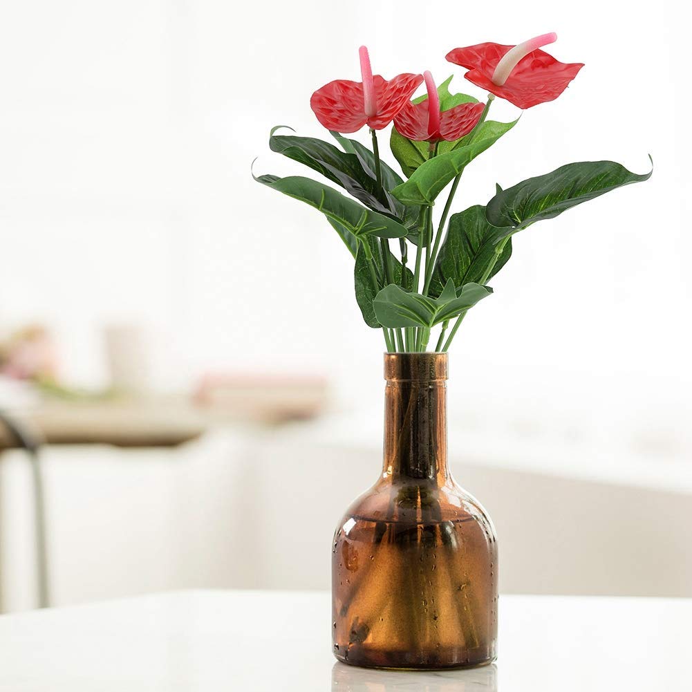 Mumusuki Artificial Flower Bouquet Plastic Artificial Plant Fake Red Anthurium Flowers Bouquet Wedding Home Garden Decor