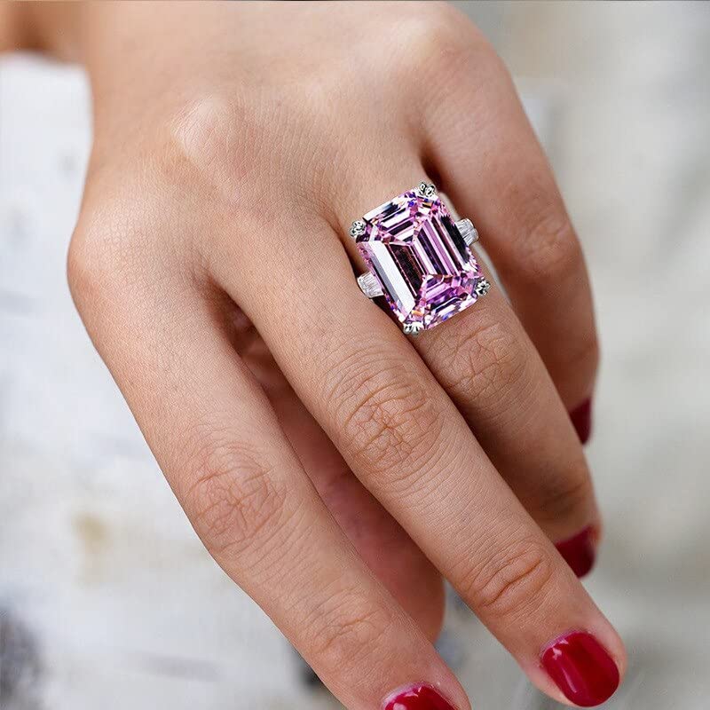 Simple Shiny Big Rectangle Zircon Women Rings White/Pink Stones Available Bridal Wedding Ring Noble Lady Ring