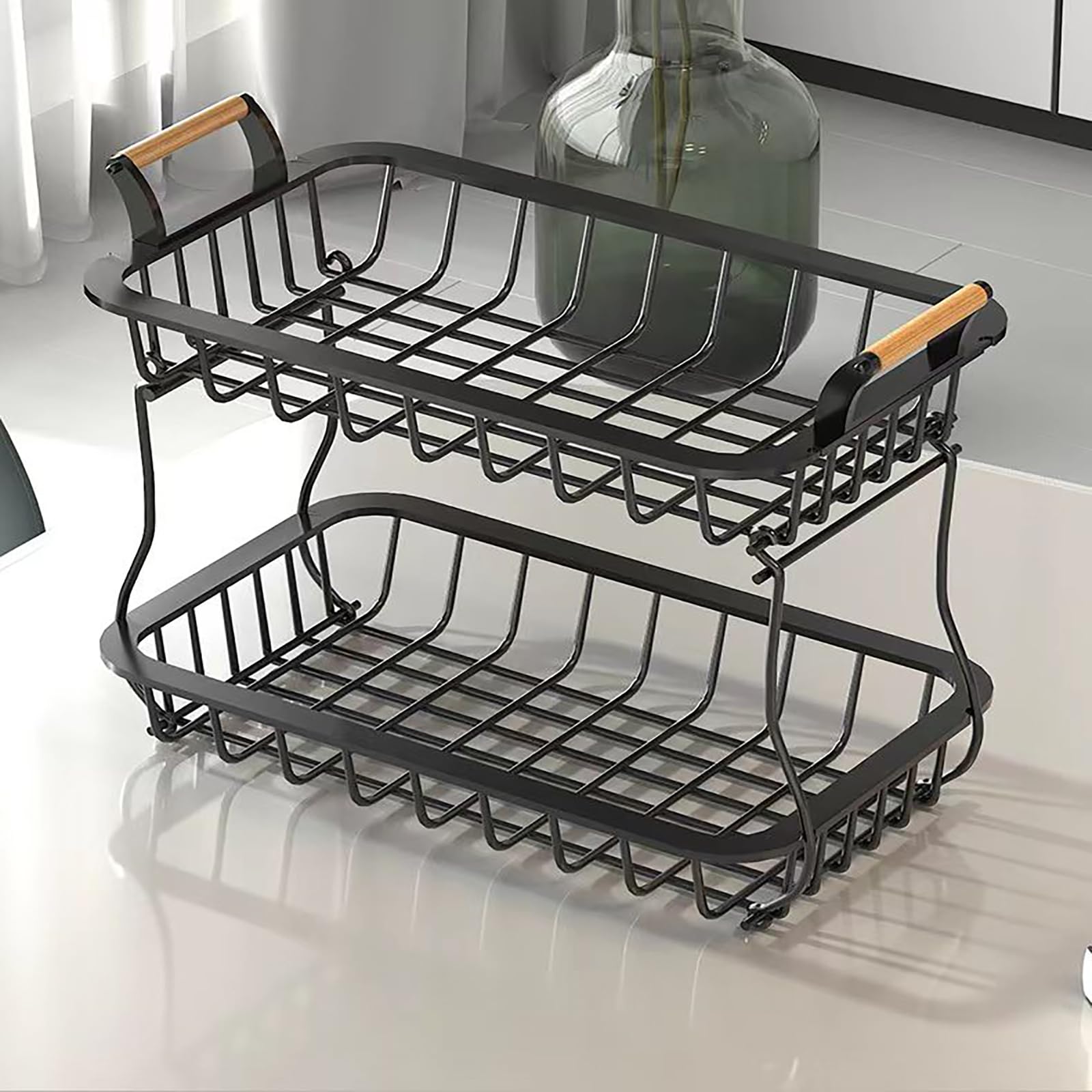 MECUHQP 2 Tier Fruit Vegetables Basket Bowl, Kitchen Counter Metal Wire Storage Basket Fruits Stand Holder Organizer for Bread Snack Veggies Produce