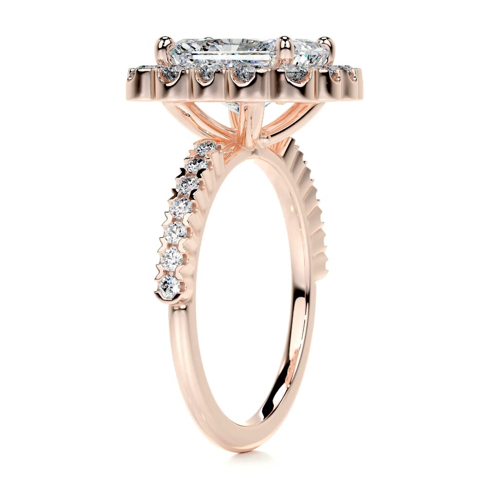 Solid Gold Handmade Engagement Ring 3 CT Radiant Cut Moissanite Diamond Halo Bridal Wedding Ring for Anniversary Propose Gifts (10K Solid Rose Gold)