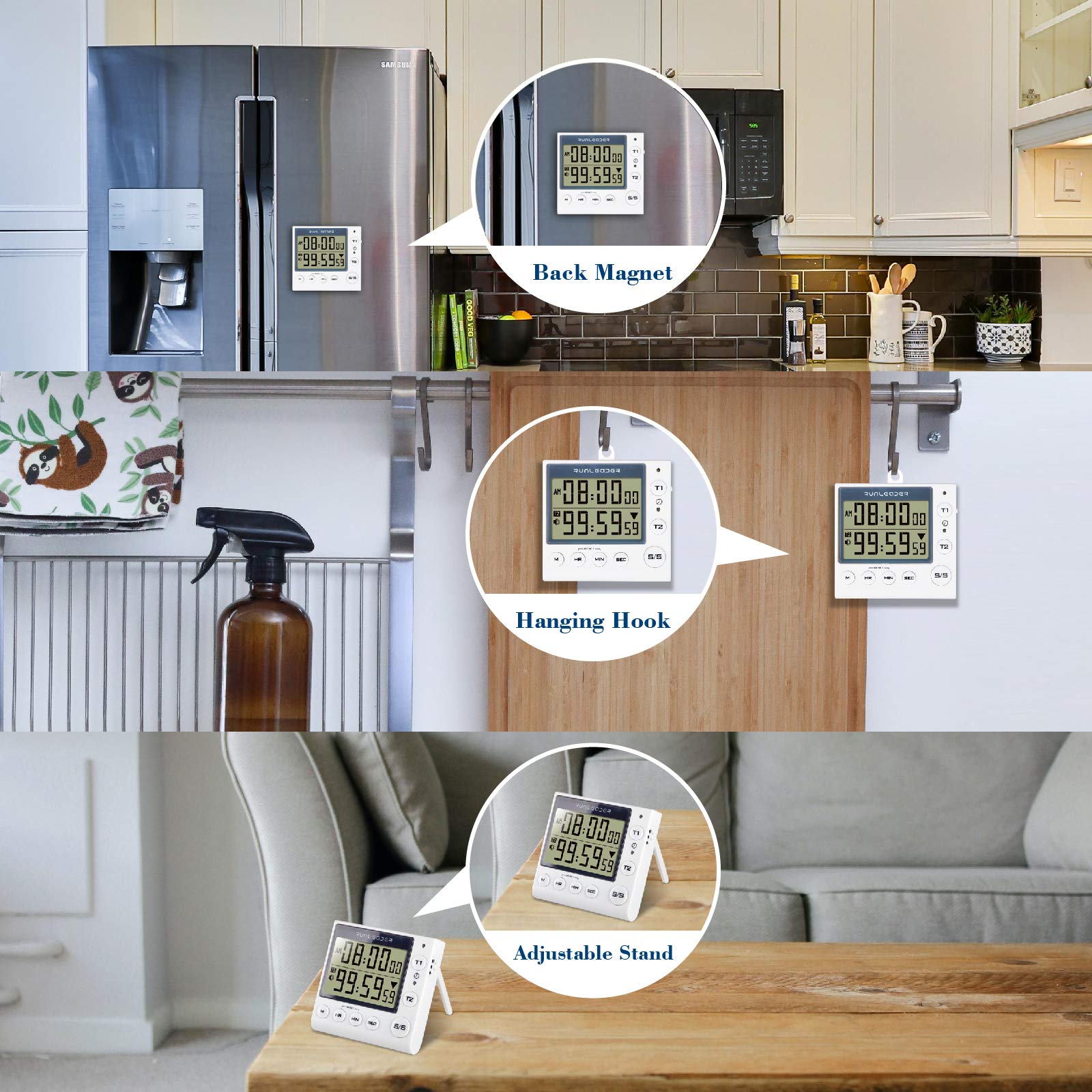 Runleader Kitchen Timer, Bakery Timer, Digital Display Cooking Timer Count Down/Count Up Timer with Magnetic Back,Independent Button,Aloud Alarm,for Cooking Learning Sport Office(Battery Included)
