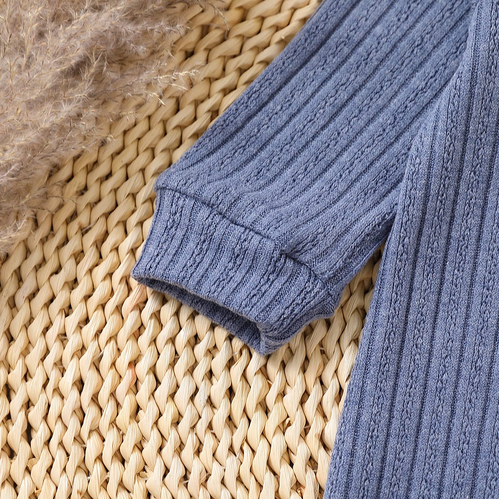 Yookoom Baby Boys Girls 2 Pack Solid Romper Long Sleeve Knit Cotton Button One Piece Jumpsuit Outfits Clothes,Blue+Coffee,0-3M