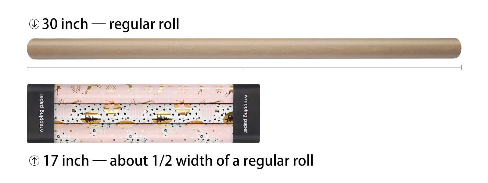 LDGOOAEL Mini Short Small Christmas Wrapping Paper Roll with Cut Lines on Reverse (17" X 120" Per Roll) - Pink Gift Wrap with Christmas Deer&Tree Design for Holiday, Birthday, Wedding, Baby Shower