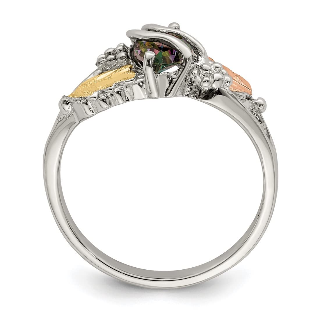 Marquise Mystic Fire Topaz Double Wrap Ring, Sterling Silver, 12k Green and Rose Black Hills Gold Size 7