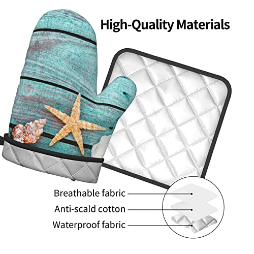 Pretty Turquoise Blue Nautical Oven Mitts and Pot Holders Sets Heat Resistant Kitchen Microwave Gloves for Baking Cooking Grilling BBQ
