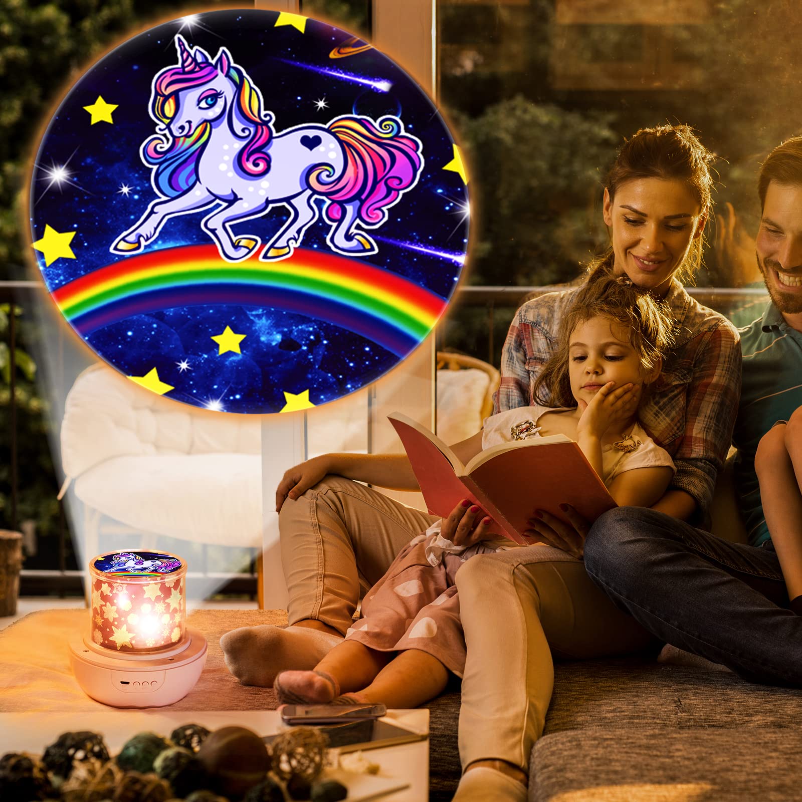 Unicorn Star Night Light Projector for Girls, Kids Constellation Galaxy Projector, Boys USB Night Light 360 Degree Rotating Planet Night Lighting Projection Lamp
