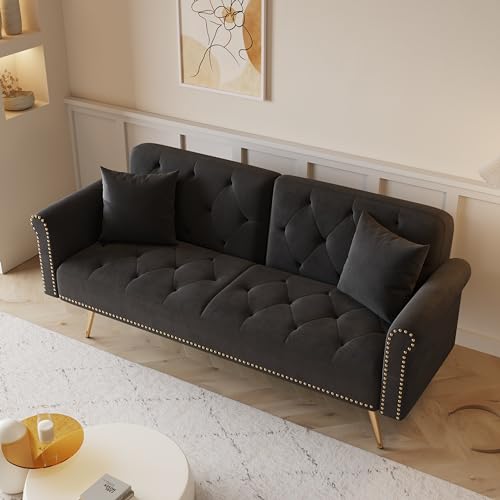 Verfur Button Tufted Upholstered Convertible Folding Sleeper Sofa Bed Futon Loveseat Couch Recliner Daybed with Adjustable and Nailhead Trim for Living Room, Bedroom