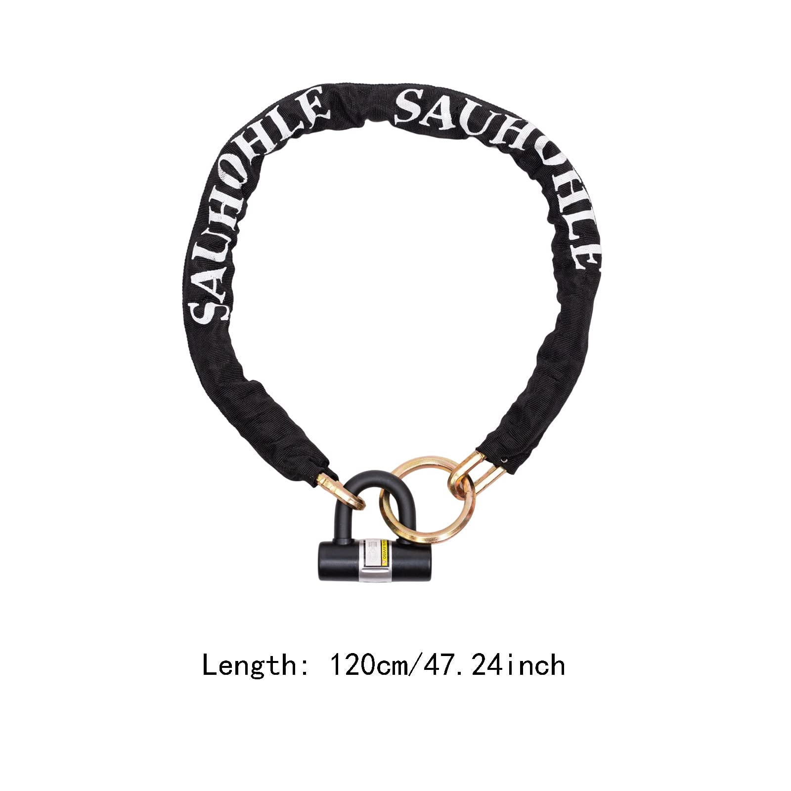 Sauhohle Motorcycle Chain Locks 3ft Heavy Duty Square Link Bicycle Chain Lock Gold Lock for Motorcycles, Scooters, Gates and More