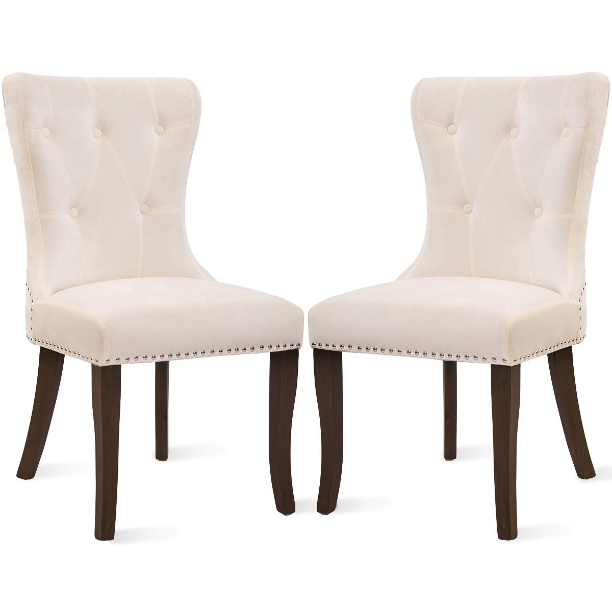LCH Dining Set of 4, Upholstered Accent Button Tufted Armless Chair with Nailhead Trim and Back Ring Pull (Cream)