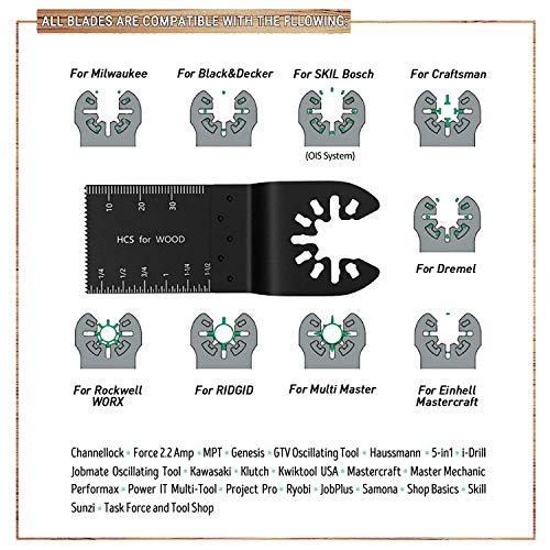Littlegrass 20pcs Bi-Metal/Wood Universal Oscillating Saw Blades Multitool Quick Release Tool Blades For Fein Multimaster Dewal Porter Rockwell Cable Black Decker Bosch Craftsman Dremel Chicago