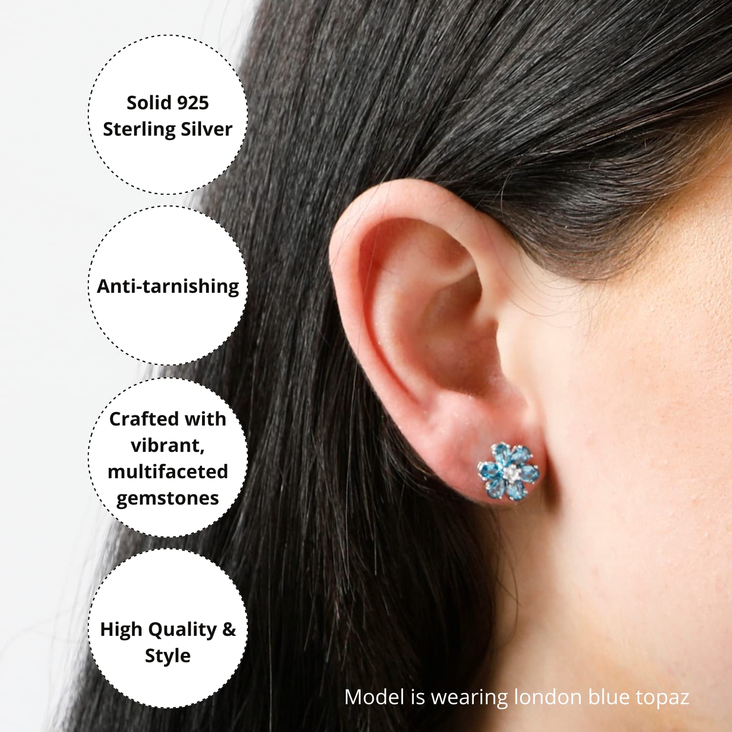 MAX + STONE Small Purple Amethyst Flower Stud Earrings for Women in 925 Sterling Silver with Push Backs and 0.5 Inch February Birthstone
