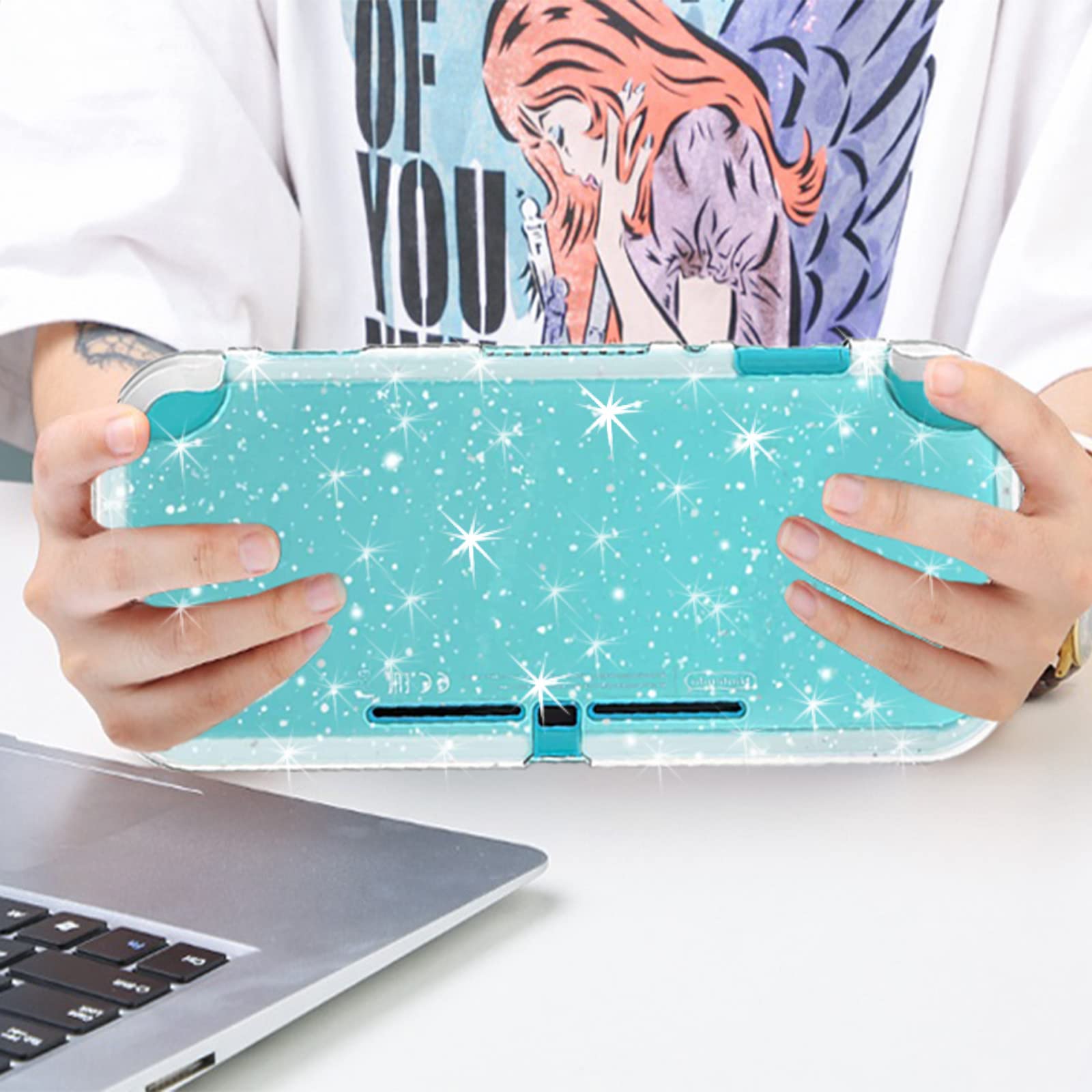 Protective Case Compatible with Nintendo Switch Lite,Switch Lite Case TPU Shockproof Portable Case&Switch Lite Skin Sticker&Thumb Grips Full Set Accessories for Switch Lite Glitter Case for Teen Girls