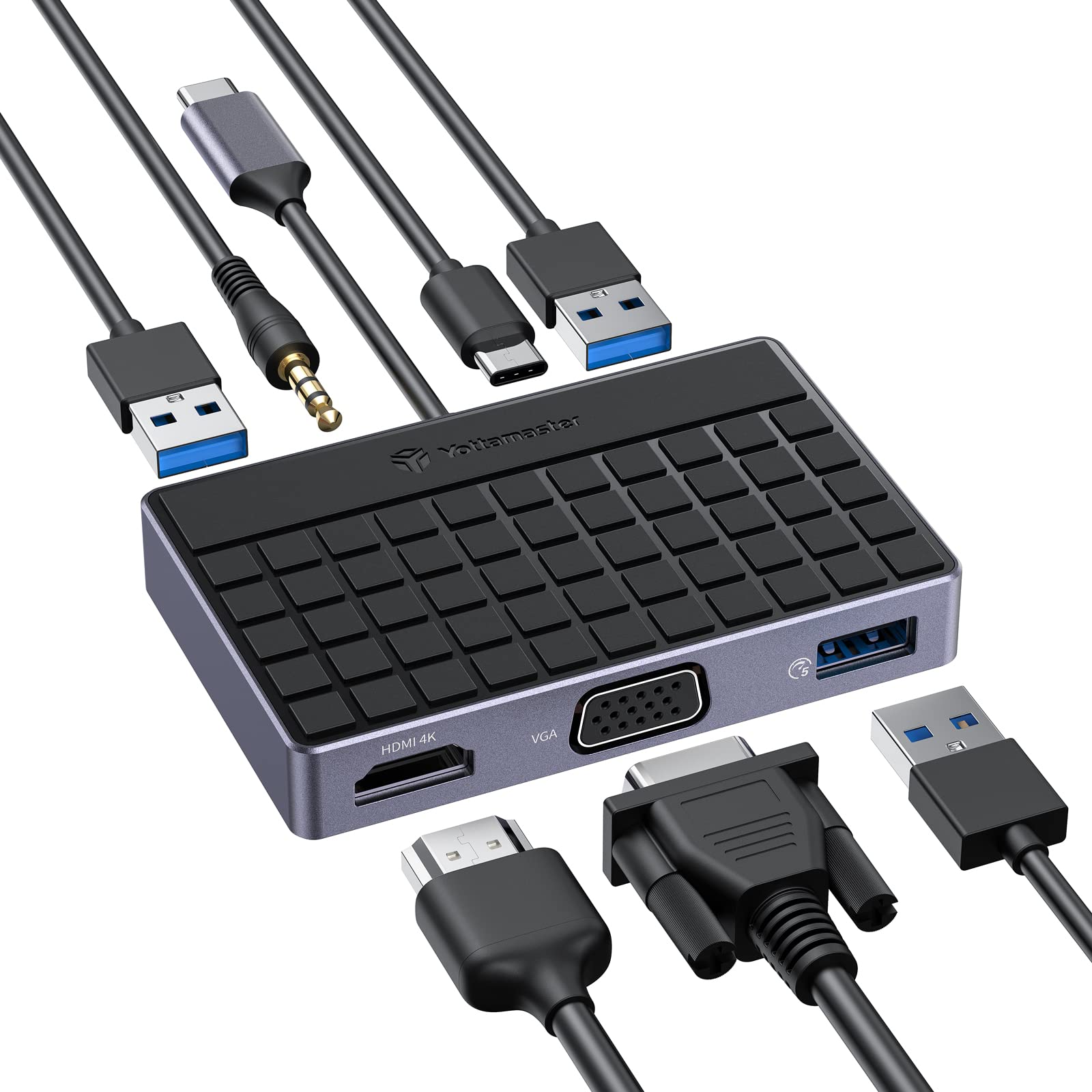 Yottamaster USB C Hub Hdmi Adapter, 7 in 1 USB C Hub Multiport Adapter with 4K HDMI, VGA, USBA 3.0, 100W PD, 3.5mm Audio, Compatible with Type C Laptop Devices