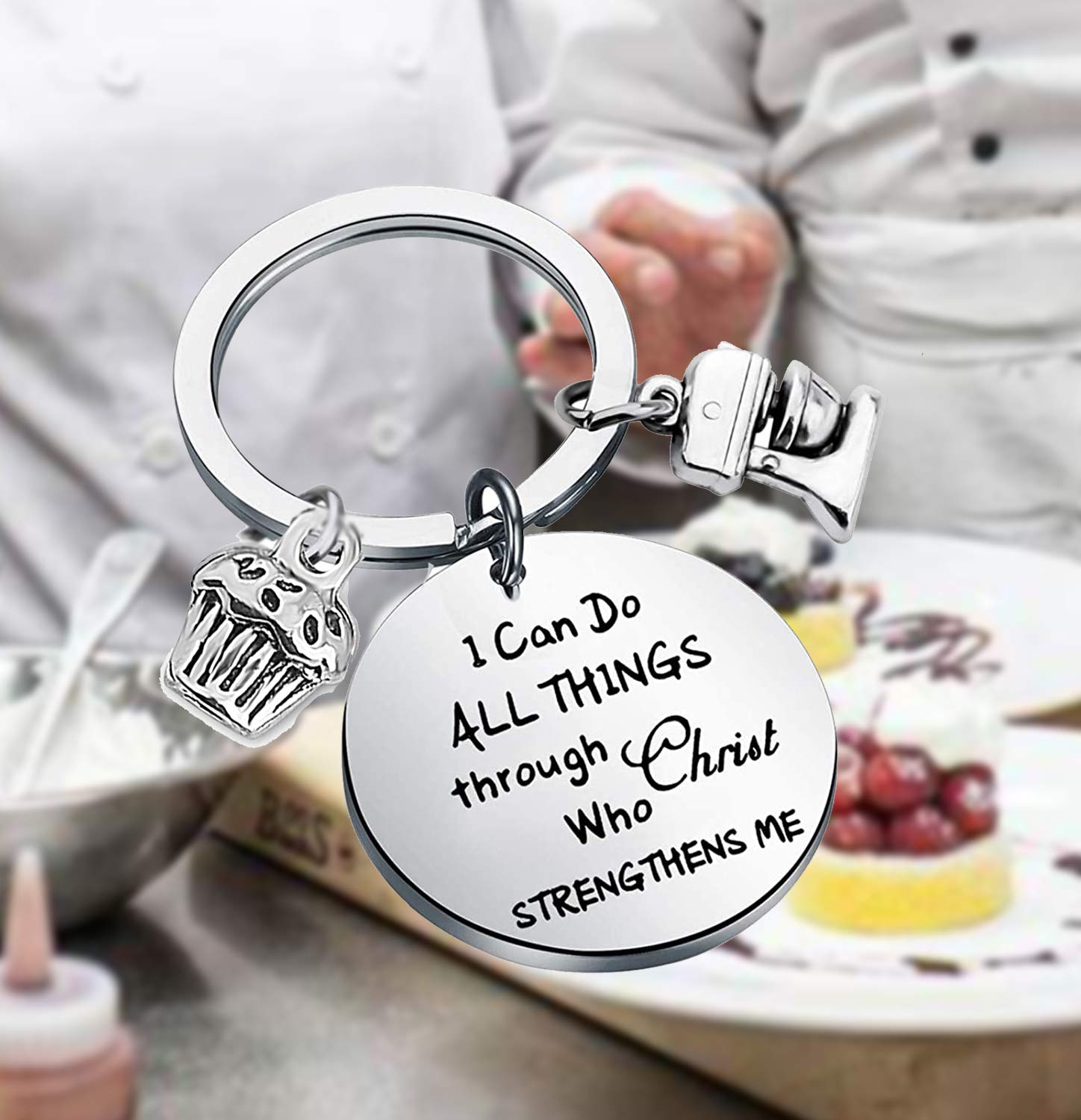 LQRI Baker Gift Pastry Chef Gift I Can Do All Things Through Christ Who Strengthens Me Keychain Baking Gift Culinary Student Graduation Gift (sliver)