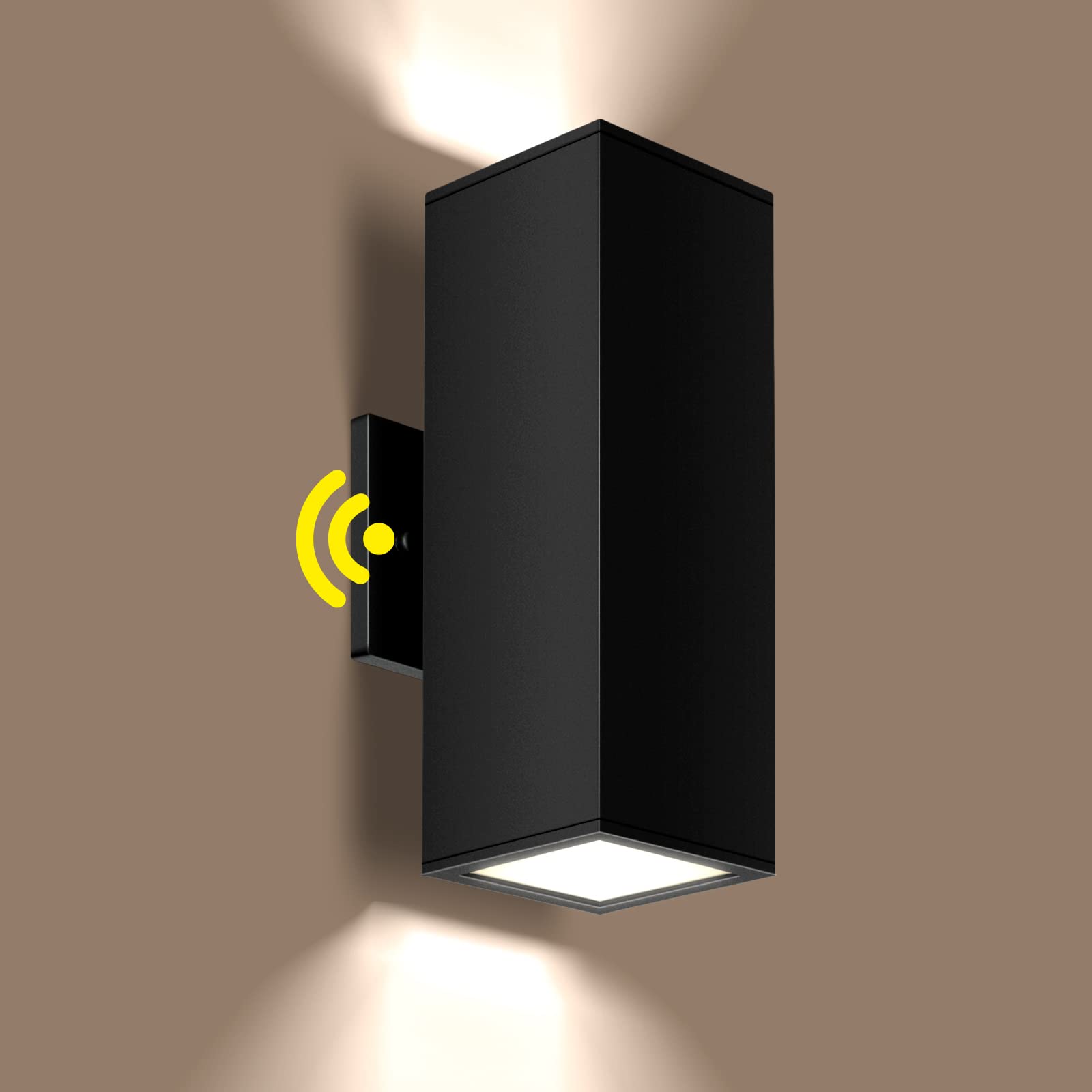 Tesjaso Dusk to Dawn Sensor Outdoor Wall Light Fixtures, LED Square Up and Down Lights, Modern Exterior Patio Lighting Sconce Aluminum IP65 Waterproof Lamp Dual Head NO Bulbs Wall Lantern
