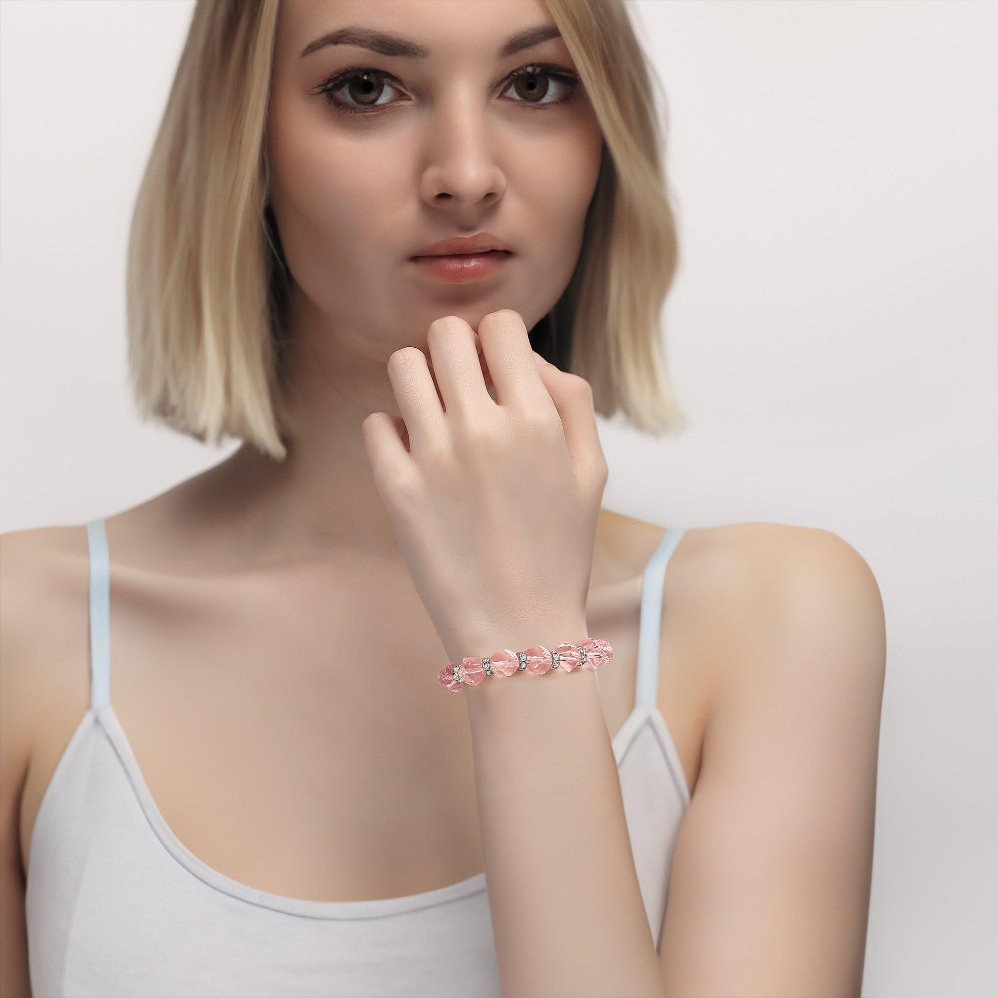 mnmoom 7.5 inch interchangeable Medical id bracelets for Women beads Medical alert bracelets with customize engraving no bp/iv/needles this arm (Pink)