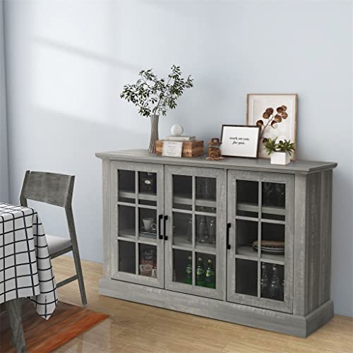 YDXNY 55 Inch Buffet Storage Cabinet Sideboard Glass Door Adjustable Shelf Dining Room Dining Cabinet