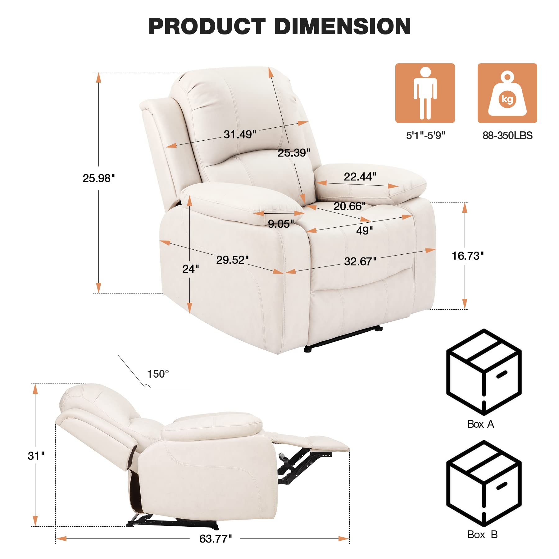RYNSTO Recliner Chair Technological Fabric Living Room Chair with Footrest Single Sofa for Elderly