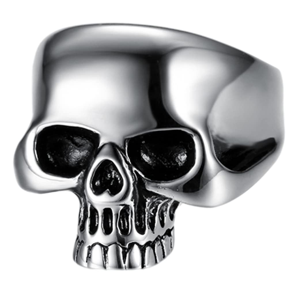 Retro Vintage Stainless Steel Gothic Skull Halloween Biker Hiphop Punk Party Holiday Ring (Silver, 7)