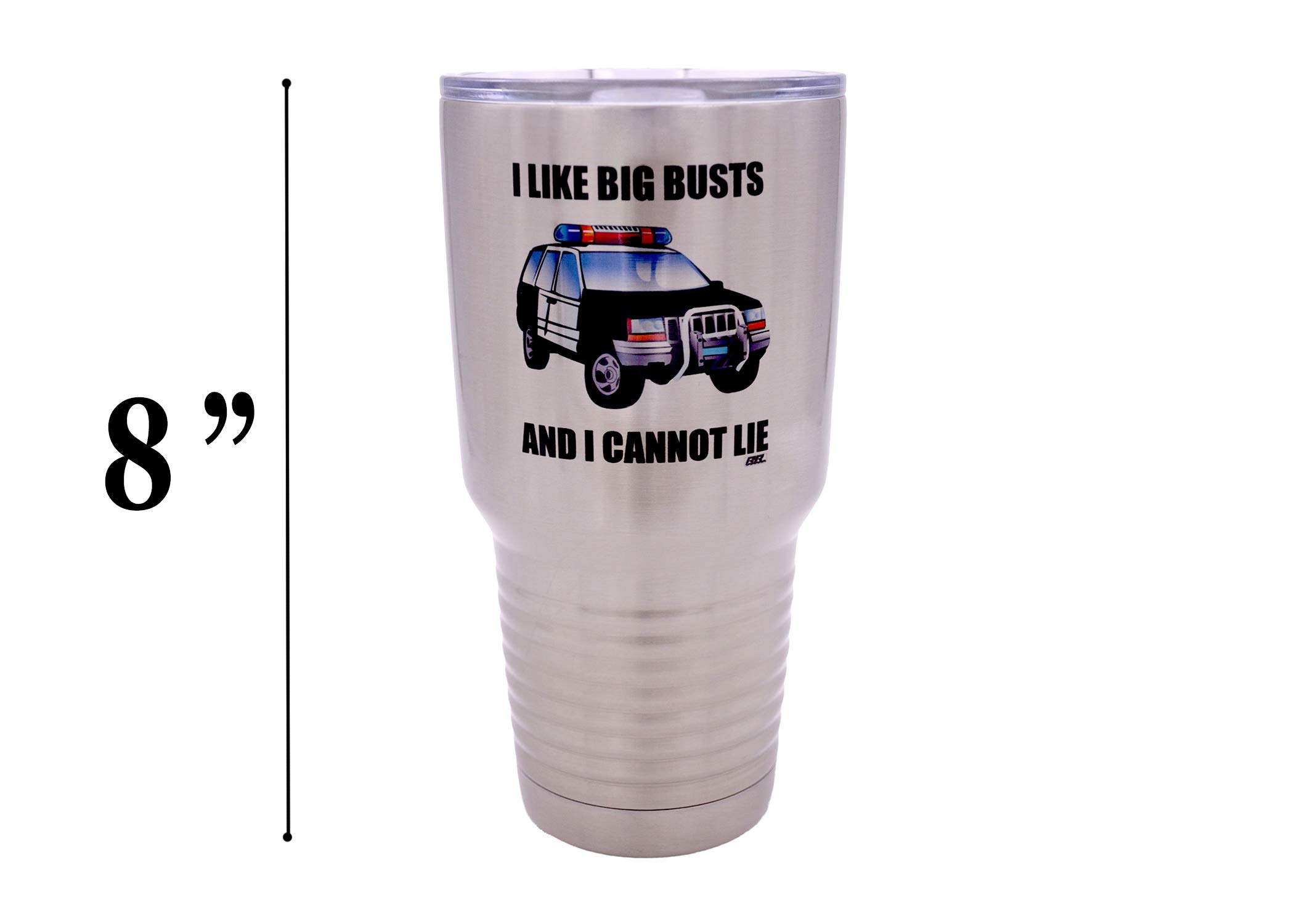 Rogue River Tactical Funny Police Officer Large 30oz Travel Tumbler Mug Cup w/Lid I Like Big Busts Thin Blue Line PD Gift