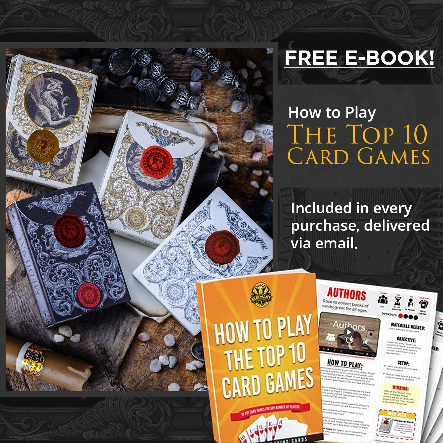 Medieval Playing Cards - Professional Poker Cards in Period-Authentic Middle Ages Designs - Stone Edition - Great for Magic, Cardistry, Gameplay - Deck of Cards for Kids & Adults Free Card Game E-book