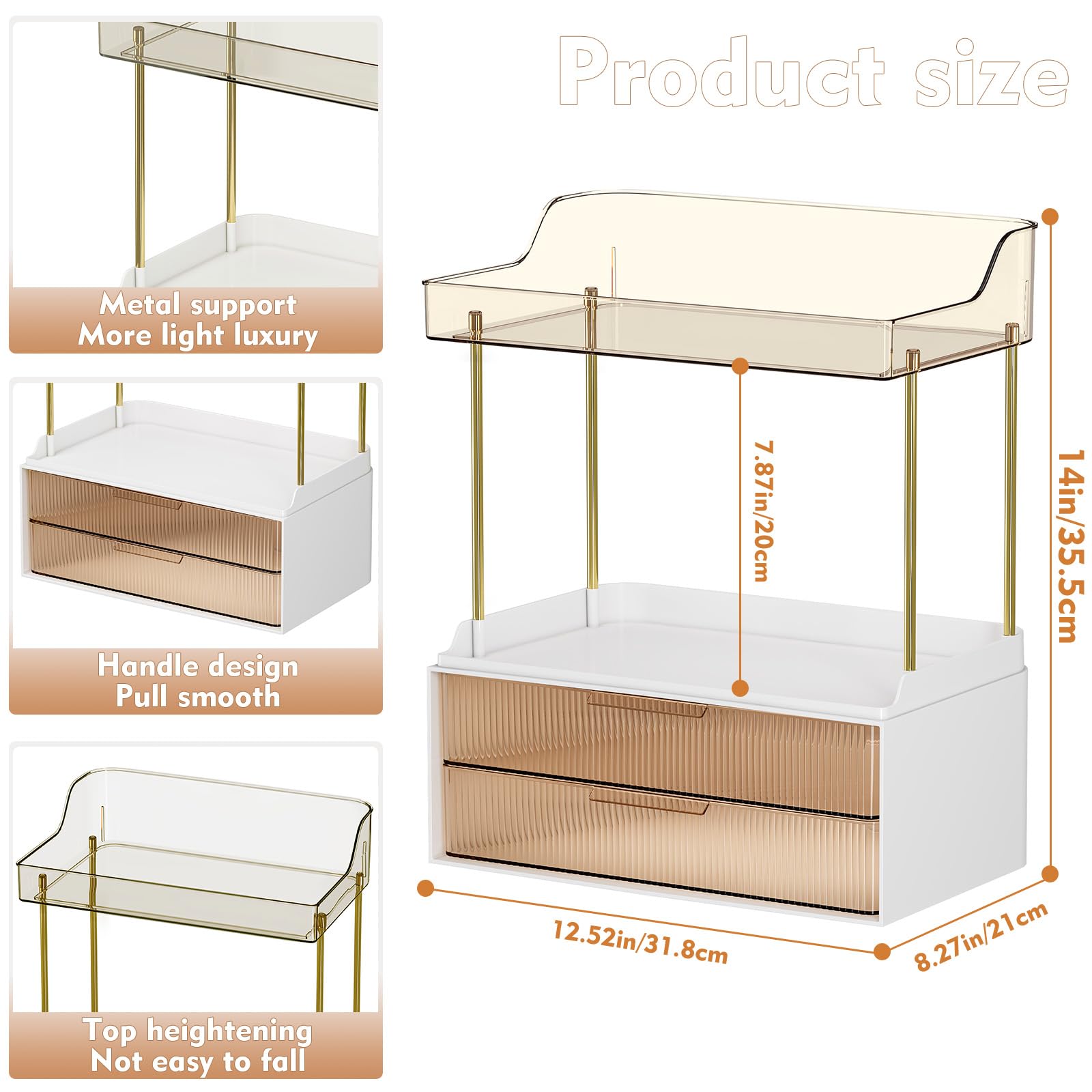 Versatile 4-Tier 2-Drawer Bathrooom Organizer, Makeup Organizer, Perfume Organizer, Bathroom Counter Organizer, Vanity Organizer, Skincare Organizers, Bathroom Organizers and Storage, Amber