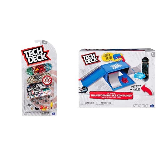 TECH DECK Fingerboard 4 Pack Collectible Skateboards & Transforming Sk8 Container Skatepark Playset Kids Toy Bundle