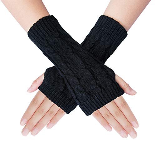 Loritta 4 Pairs Womens Fingerless Gloves Winter Warm Knit Crochet Thumbhole Arm Warmers, Beige/Light Grey/Dark Grey/Black