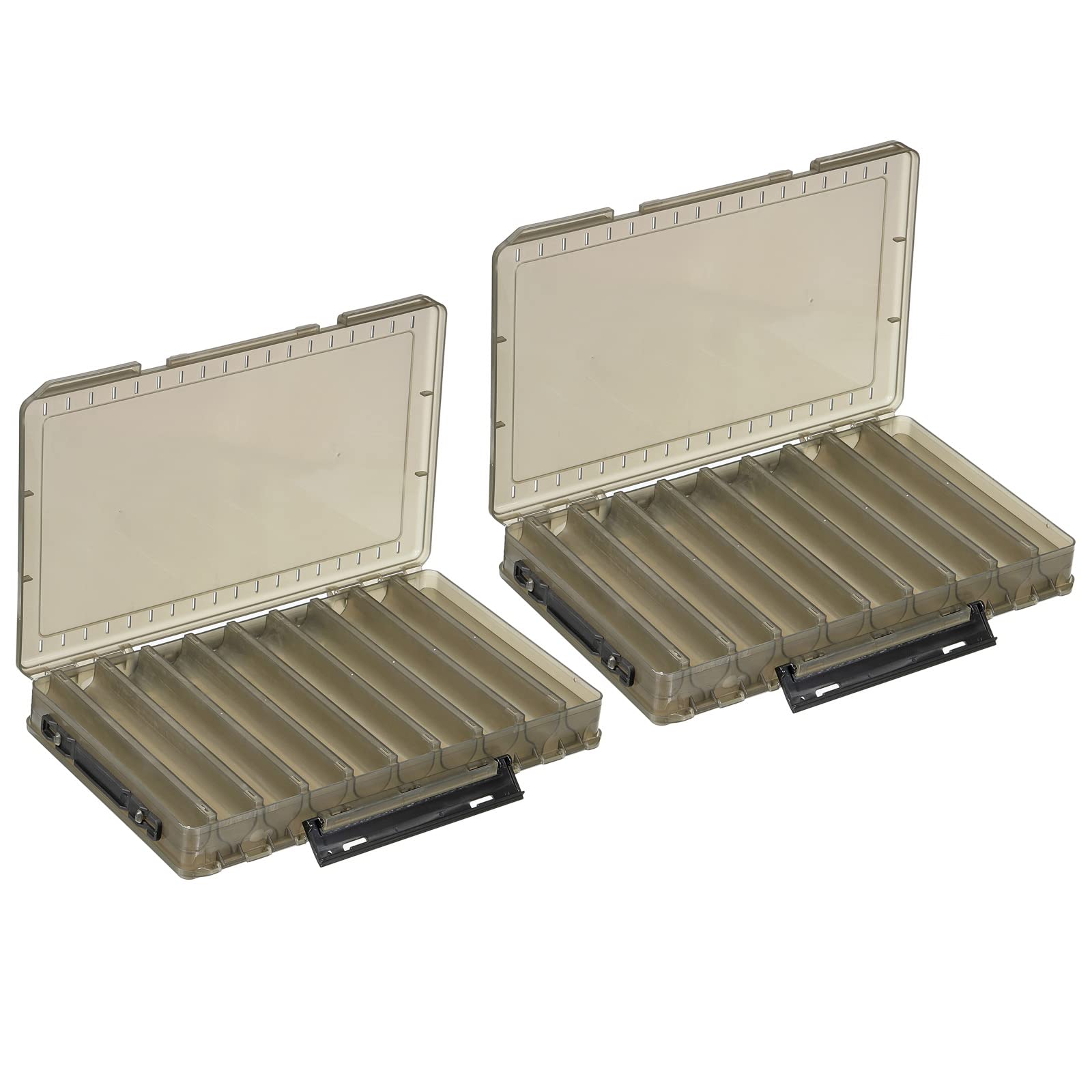 PATIKIL Double-Sided Fishing Lure Box, 2 Pack Plastic 18 Grids Fish Tackle Bait Organizer Storage Container, Gray