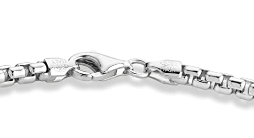 Miabella Solid 925 Sterling Silver Italian 3.5mm Square Link Round Box Chain Necklace for Women Men, Made in Italy (22, sterling silver)