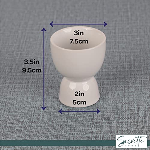 Soft and Hard-Boiled Egg Holders - White Ceramic Double Cups - 3 Pack