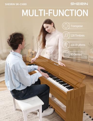 SHEIRIN digital piano 88 key weighted stand cover hammer action electric keyboard pedal full size home professional musical beginners adults instrument self playing MIDI SR-CH80(orange)