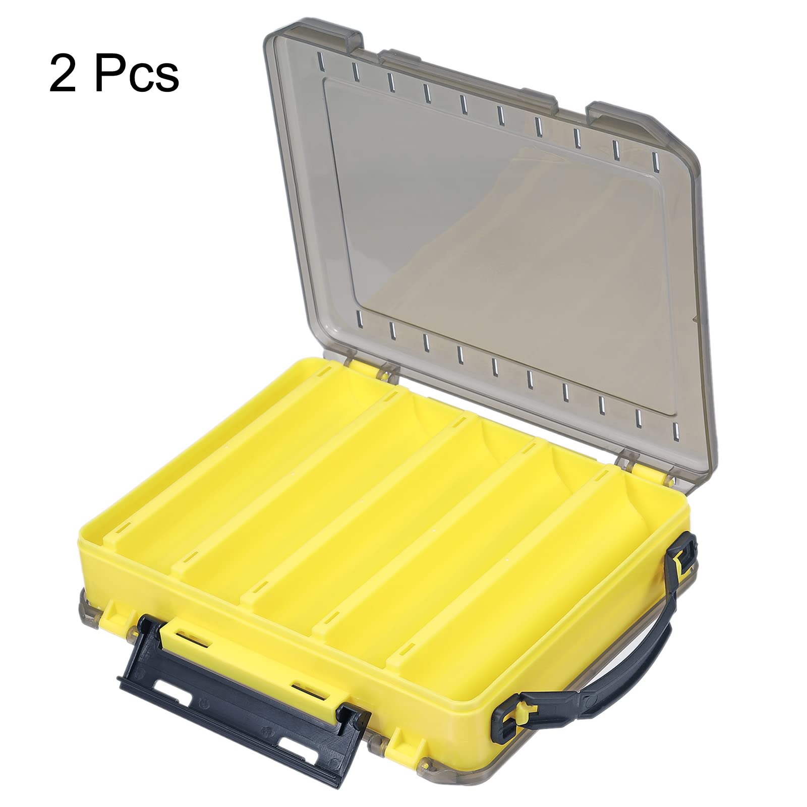 PATIKIL Fishing Lure Storage Box 2 Pack Plastic Double Sided Fish Tackle Container Organizer, Yellow