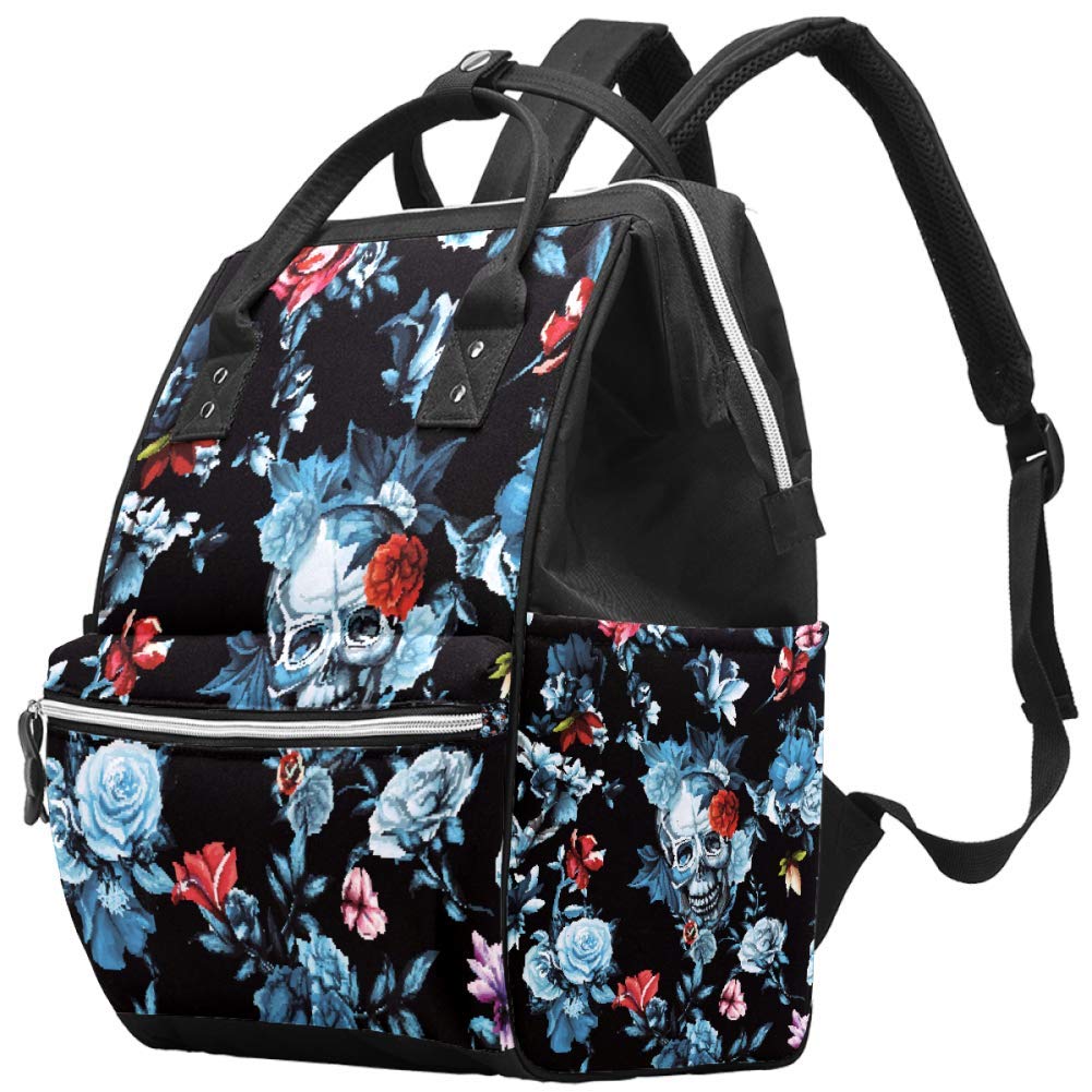 LORVIES Flowers Skulls Changing Pad Diaper Bag Maternity Baby Nappy Backpack
