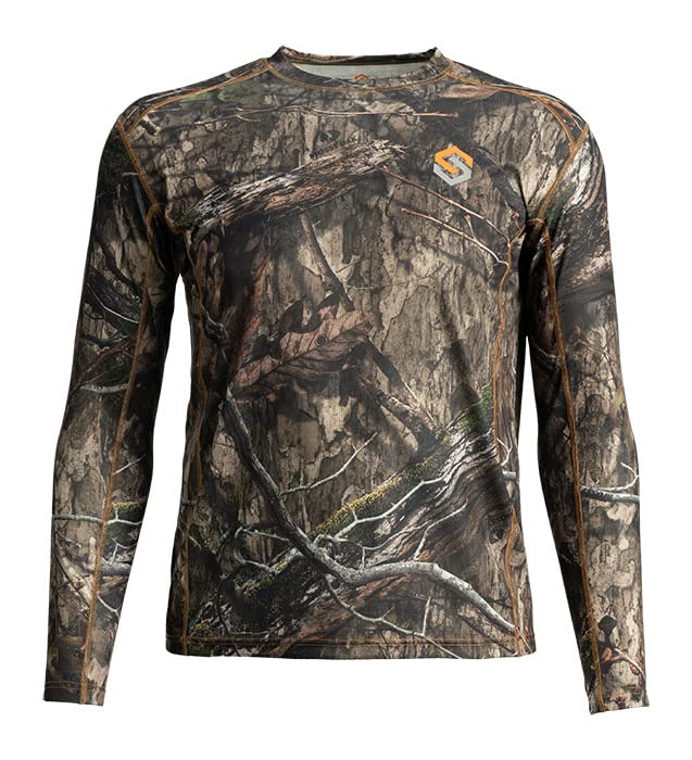 ScentLok Featherweight Long Sleeve Lightweight Camo Hunting Crew Shirt for Men (Realtree Edge, Large)