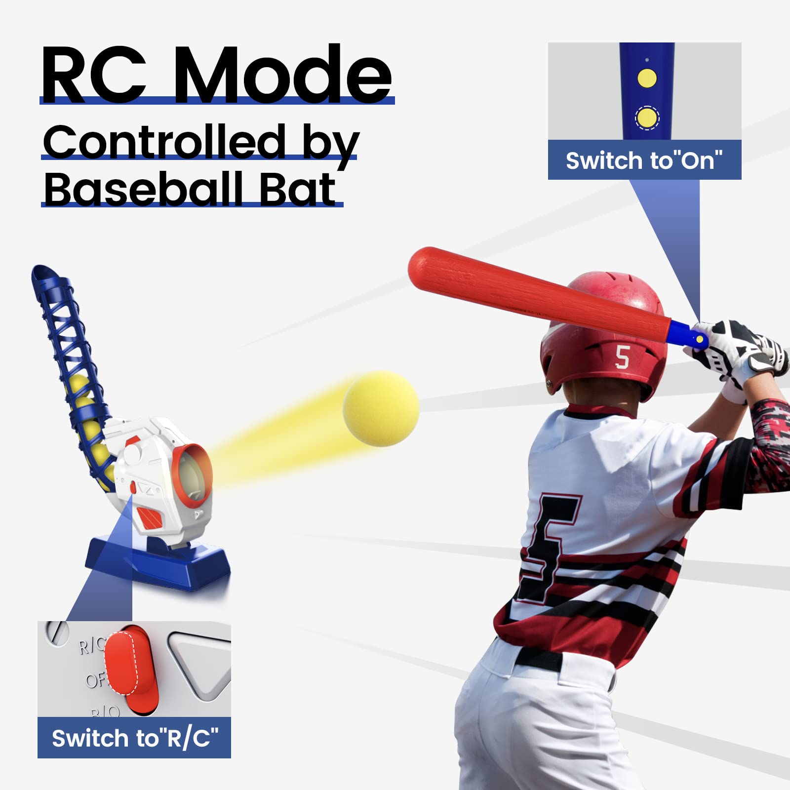 Tecnock 2 in 1 RC Tennis Baseball Pitching Machine - Chargable Tennis Ball Launcher,Automatic Pitcher Play Set with Remote Control Bat+Tennis Racket+10 Balls,Sport Games Training Toys Set for Kids