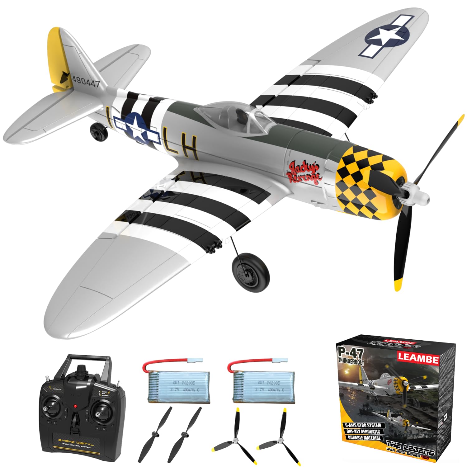 LEAMBE RC Plane 4 Channel RC Airplane - Ready to Fly Upgrade P47 Thunderbolt Remote Control Airplane for Beginners Adult with Xpilot Stabilization System & One Key Aerobatic