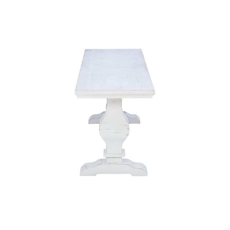 Linon Larson Solid Pine Wood Double Pedestal Dining Bench in Distressed White