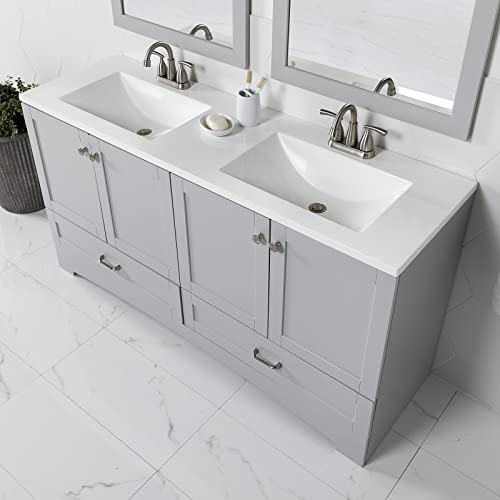 Spring Mill Emlyn Double Bathroom Vanity with 2 Cabinets, 2 Drawers, and White Sink Top, β18.75" D x 60.25" W x 32.89" H, Pearl Gray