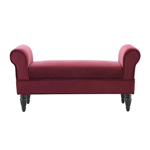 Linon Lowen Berry Velvet Printed Roll Arm Bench