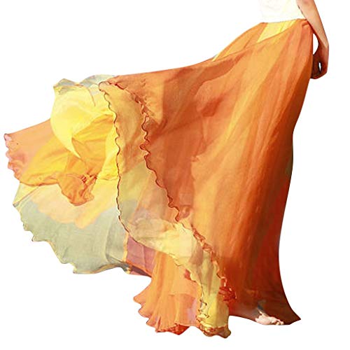 LISTHA Swing Maxi Skirts for Women Vintage Boho Chiffon Elastic Waist Beach Dress
