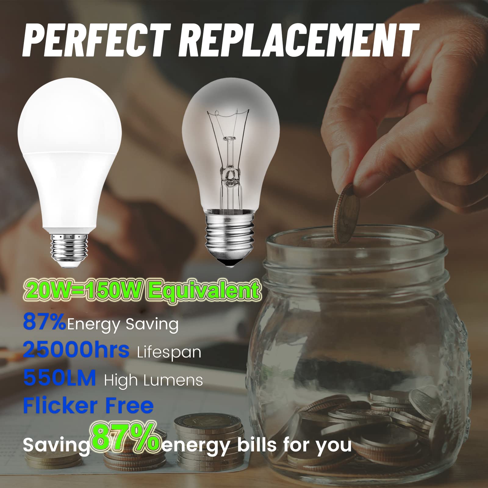 M MayJazz 3 Way LED Light Bulbs 50 100 150 Watt Equivalent,A21 Three Way Light Bulbs 5000K Dayligt White,6-14-20W,E26 Medium Base,2 Pack