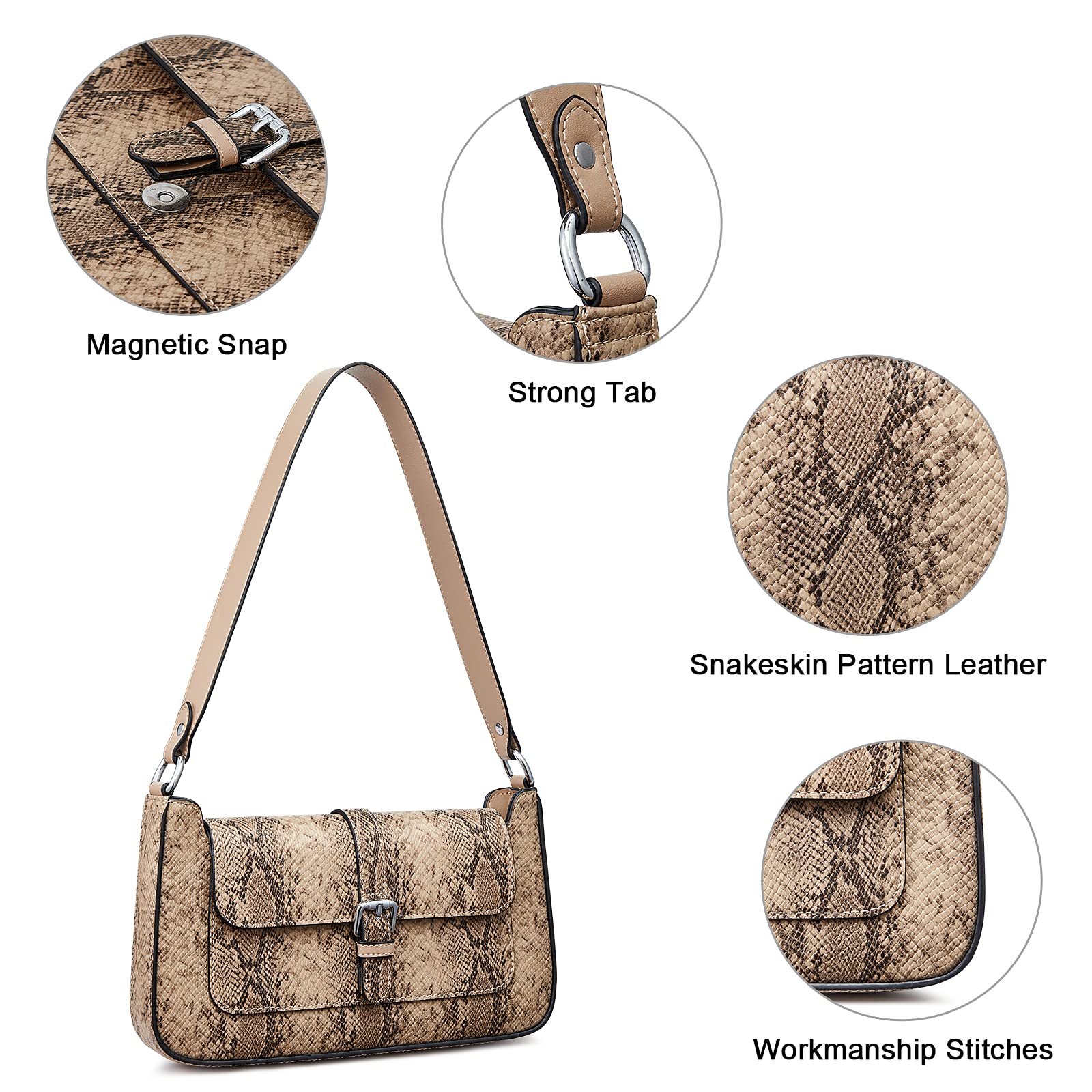 S-ZONE Genuine Leather Shoulder Bags for Women Hobo Purses Handbags Snakeskin Small Retro Classic